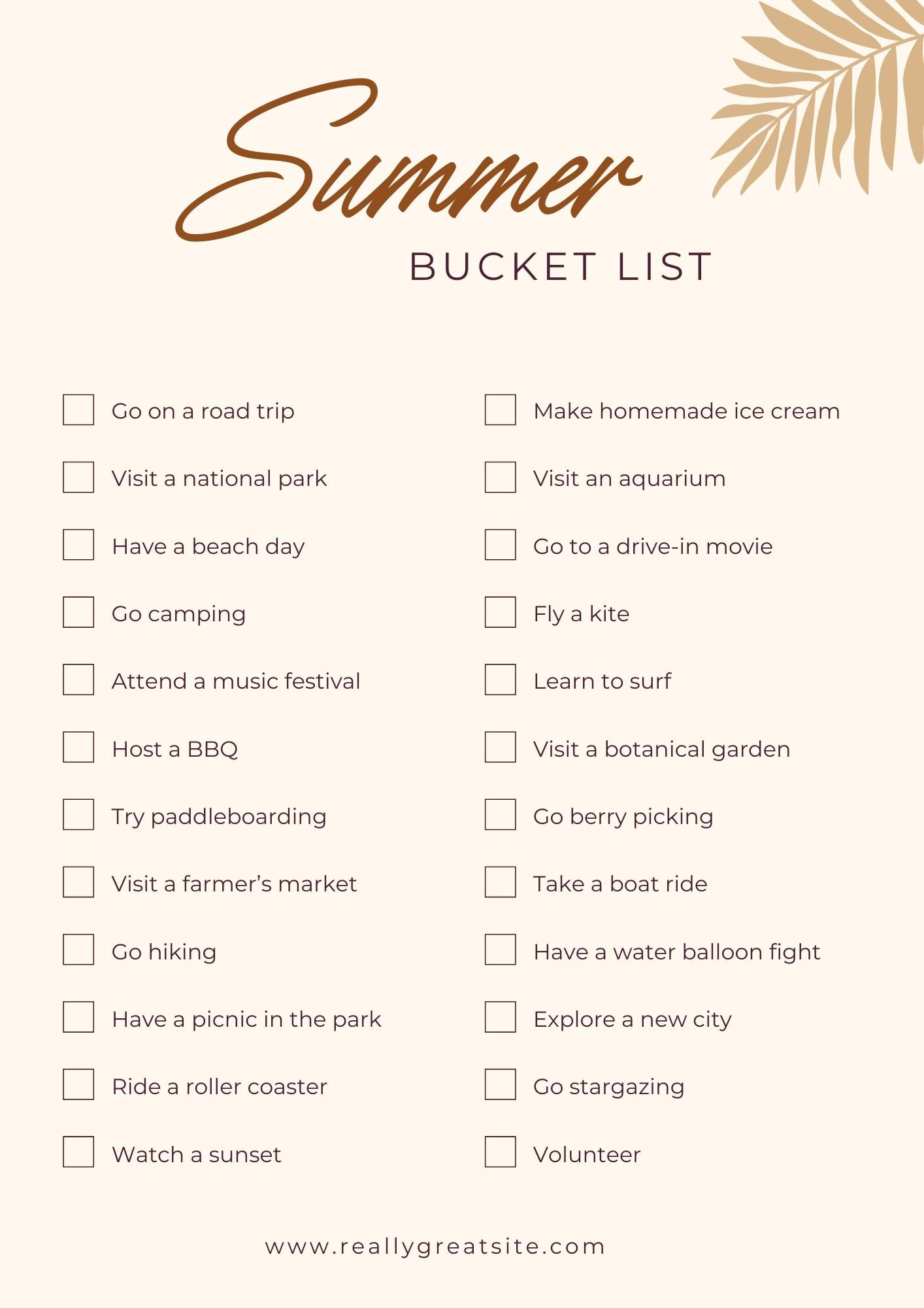 Summer Bucket List Printable | Aesthetic Summer Activities Checklist ...
