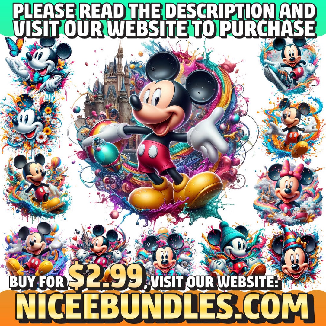 12 PNG Mickey Mouse Splash and Watercolor Digital Design PNG File for ...