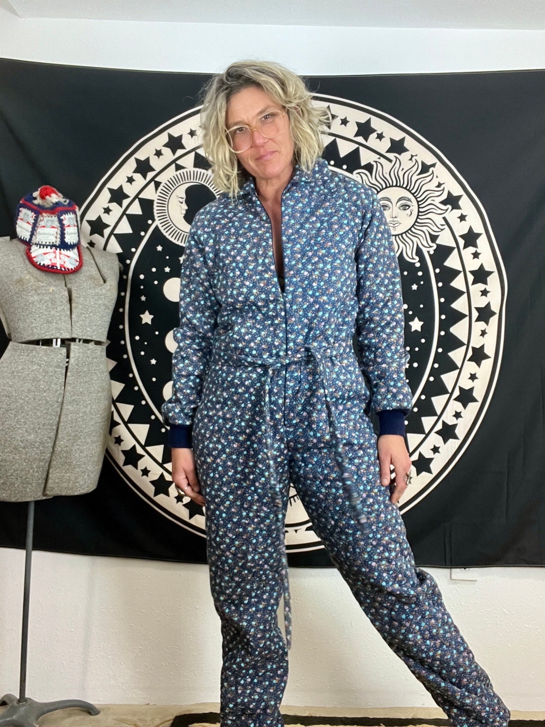 Quilted Floral 1980s Insulated Wear Vintage Onesie Jumpsuit Womens Size ...