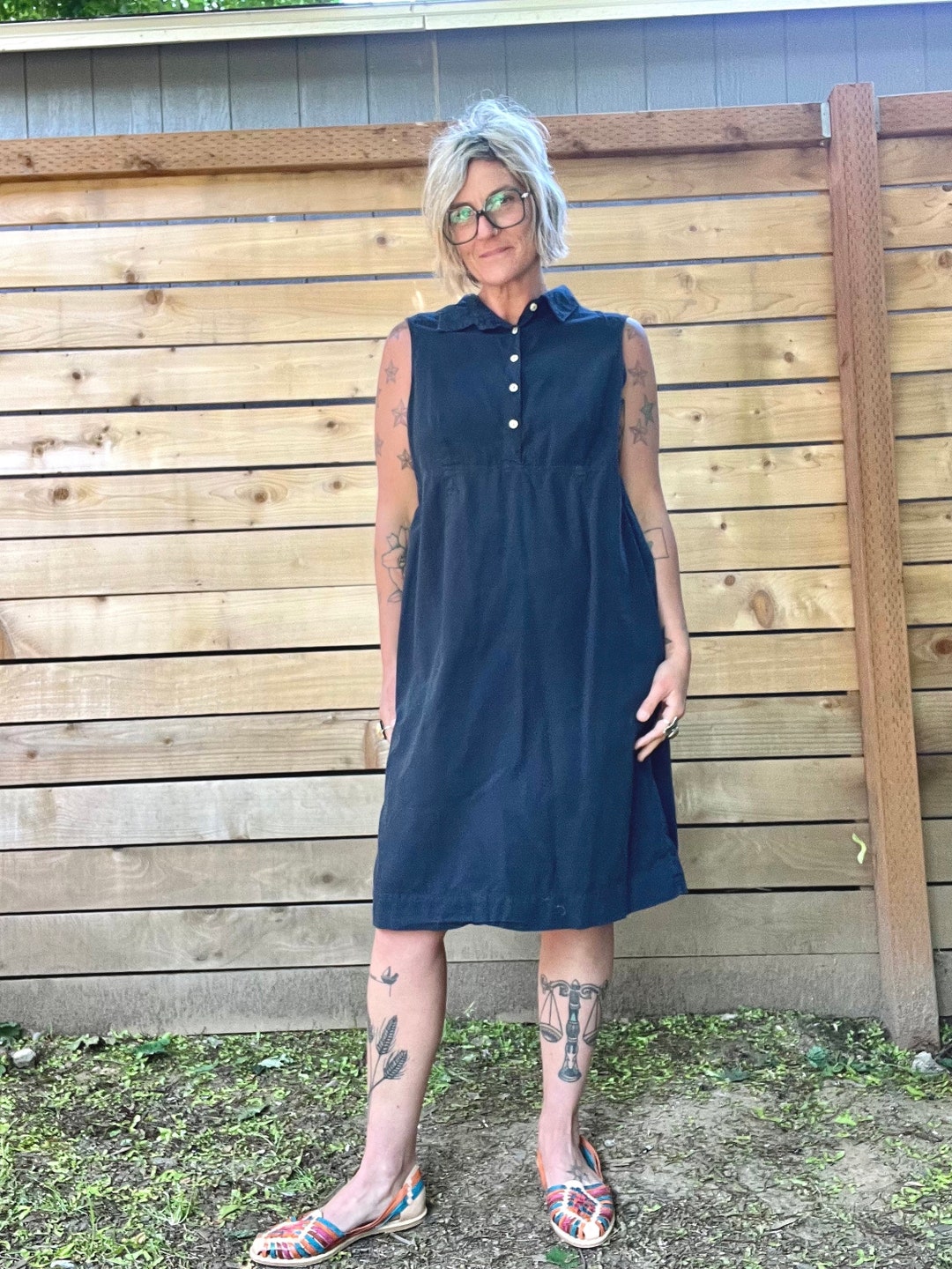 Fresh Produce 1990’s Vintage Black Collared Tank Shift Dress Women’s ...