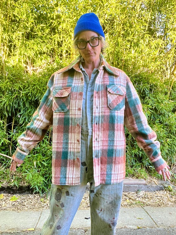 Montgomery ward 1970’s vintage plaid wool/linen blend… - Gem