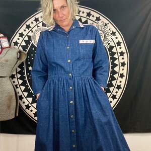 Adorable Vintage 1980’s Ransom Denim Floral Western Dress. Womens Size ...