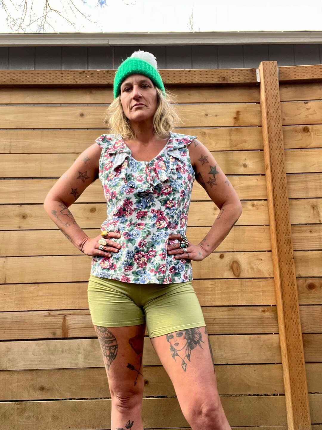 1990’s Sostanza Cottagecore Floral Vintage Ruffled Tank Top Womens Size ...