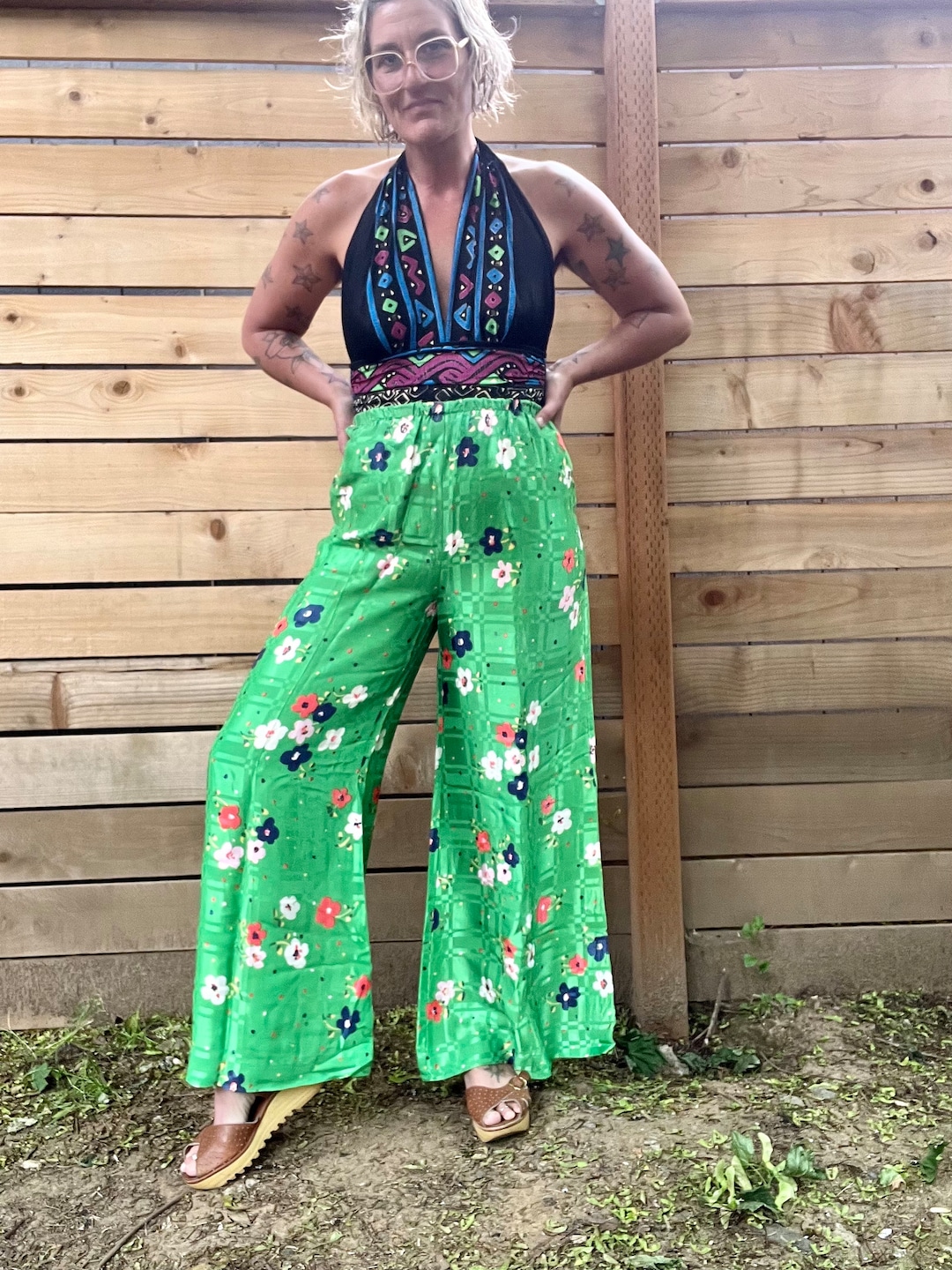 1970’s Flower Power Vintage High Waisted Hippie/boho/disco Polyester ...