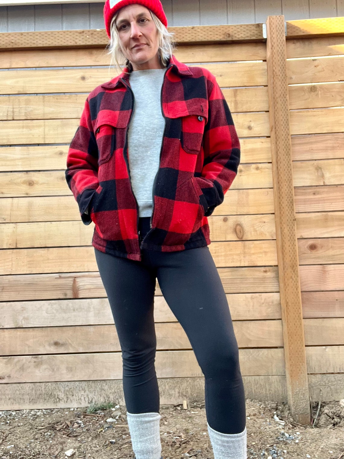 1970’s Vintage Red and Black Lumberjack Style Wool Blend Zip up Jacket ...