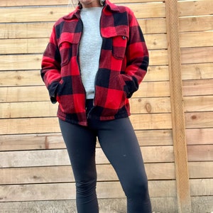 1970’s Vintage Red and Black Lumberjack Style Wool Blend Zip up Jacket ...