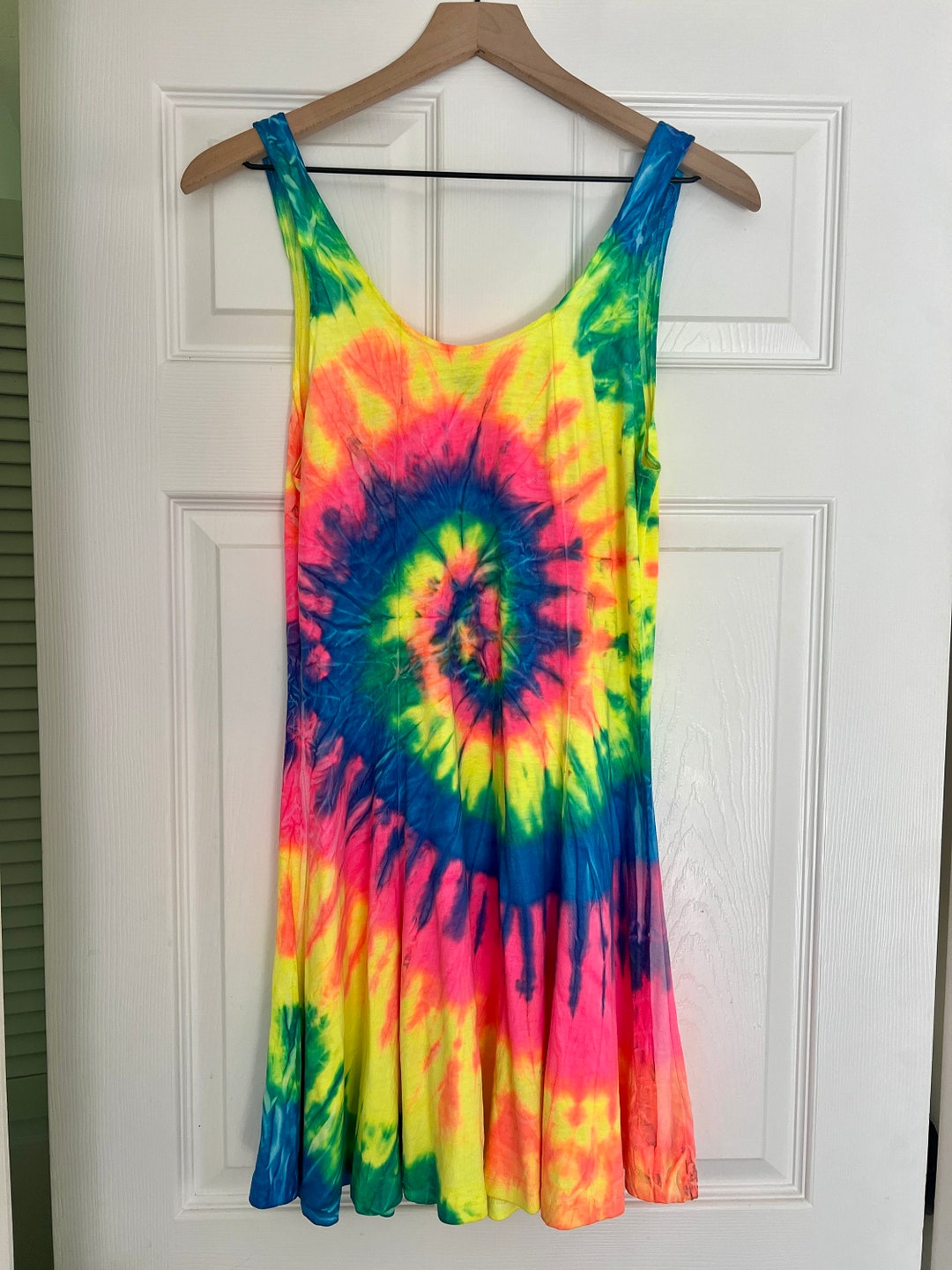 Neon Tie Dye 1980’s/90’s Hippie Boho Vintage Tank Sundress Women’s Size ...