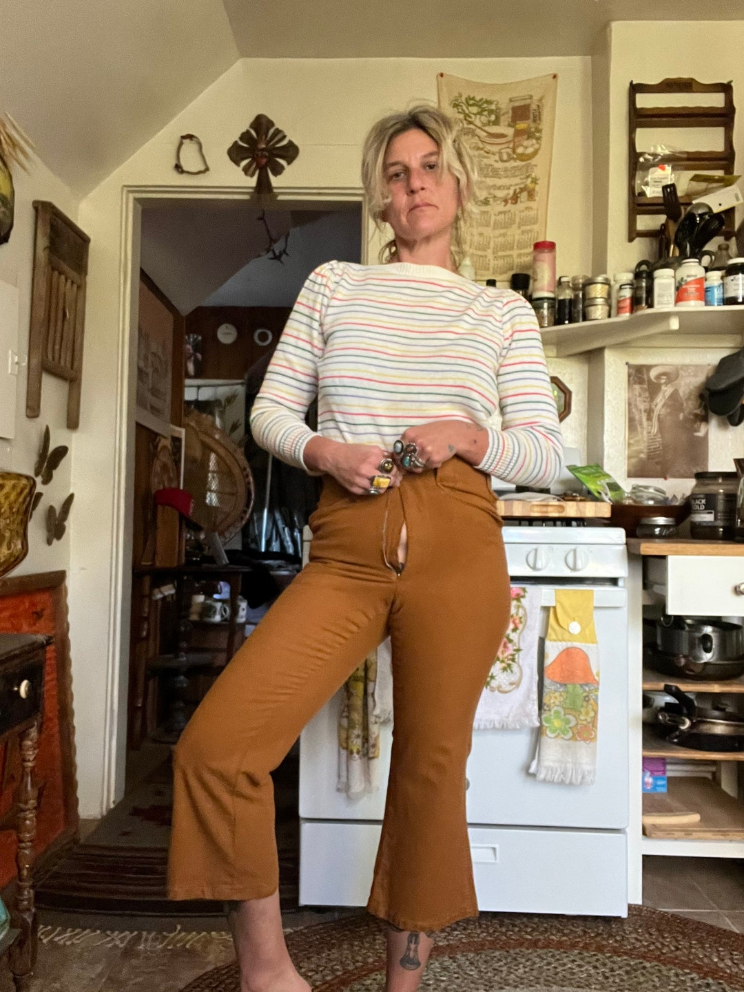 Amazing Vintage 1970s Western Wool Tweed Womens Flared High Water ...