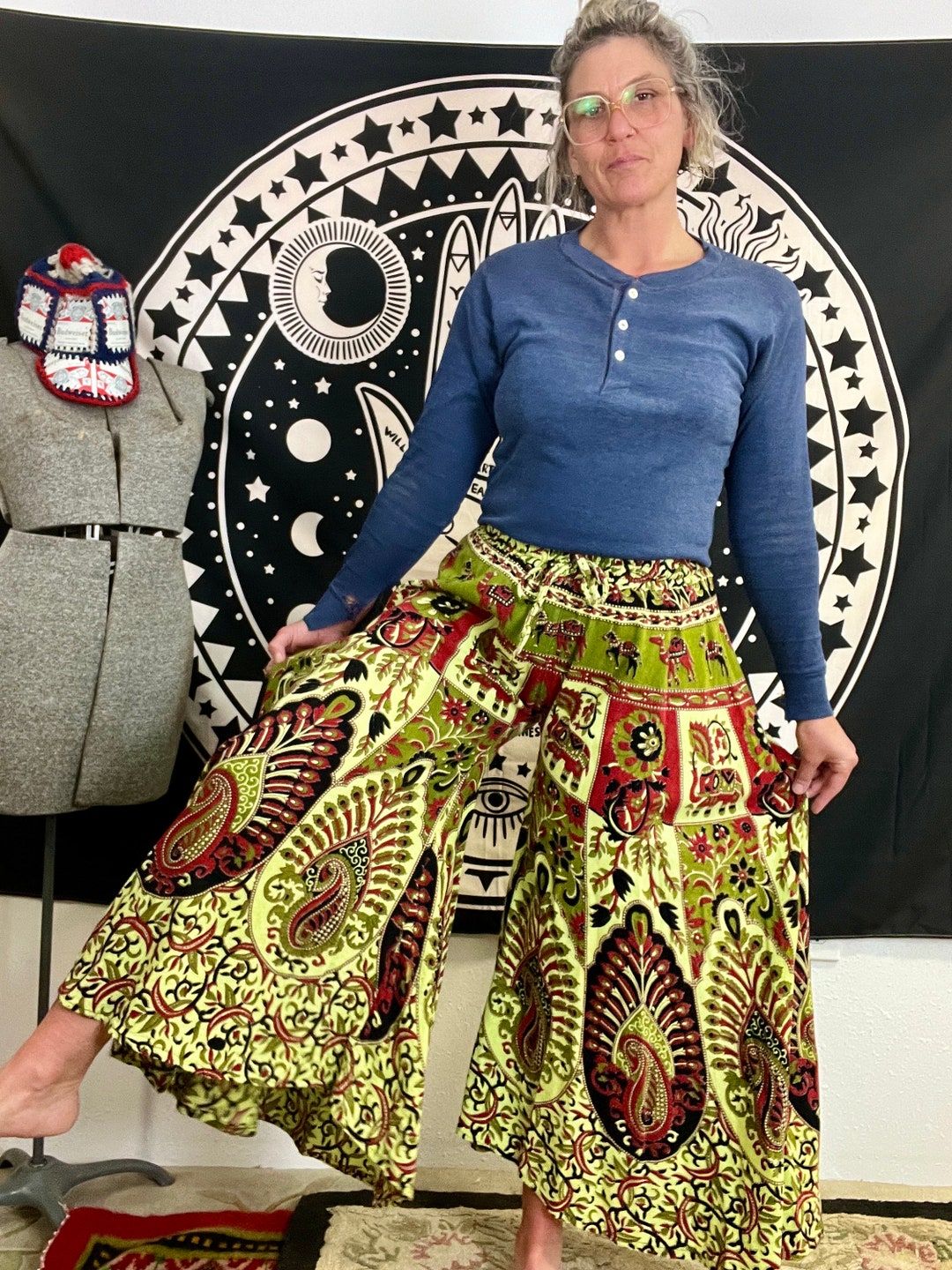 Amazing Boho Hippie 1990’s Festival India Elephant Print Palazzo Pants ...