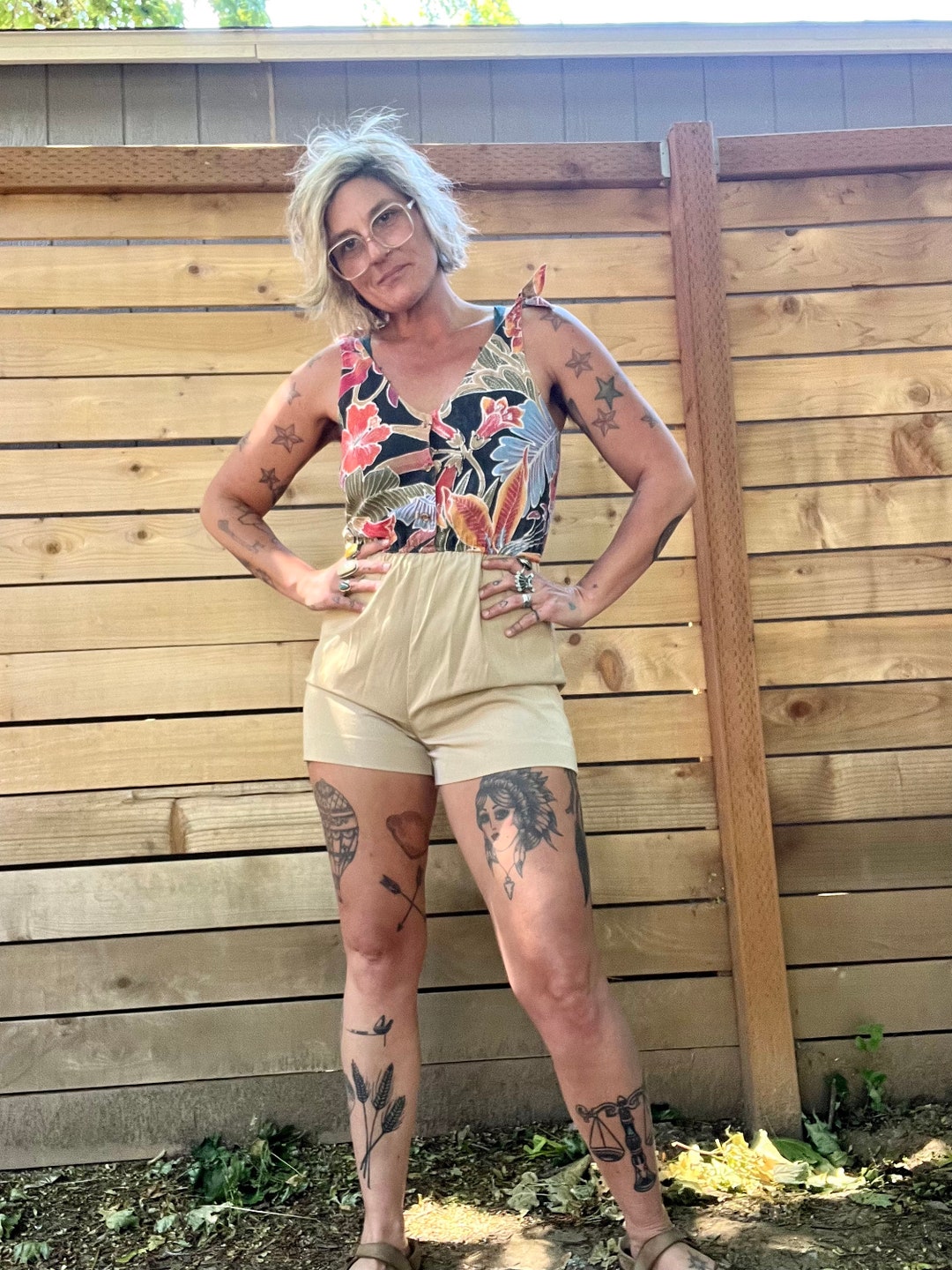 1970s Pance Jerell of Texas Vintage Floral Boho Tank Sleeve Romper ...