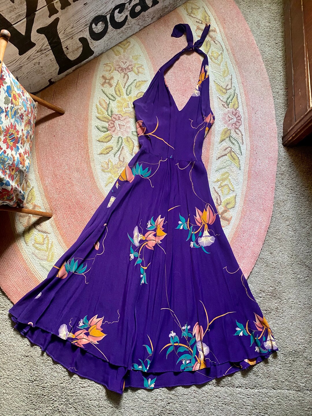 1970s/80s Vintage Contempo Halter Floral Dress Womens Size - Etsy