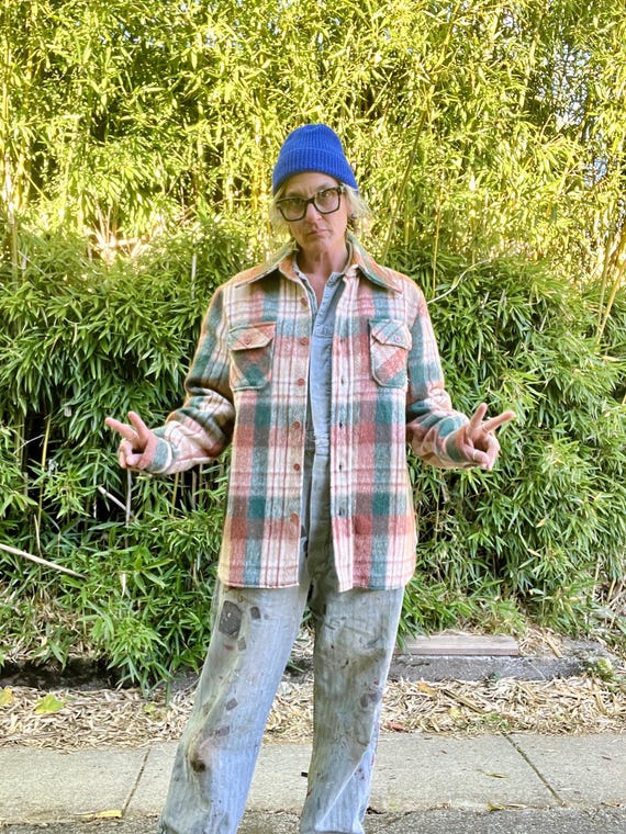 Montgomery ward 1970’s vintage plaid wool/linen blend… - Gem