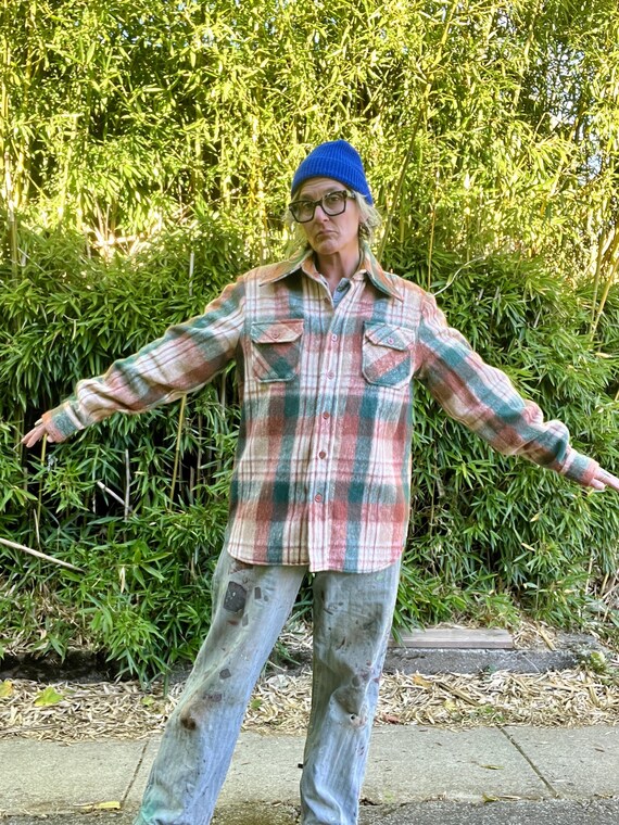 Montgomery ward 1970’s vintage plaid wool/linen blend… - Gem