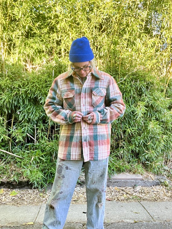 Montgomery ward 1970’s vintage plaid wool/linen blend… - Gem