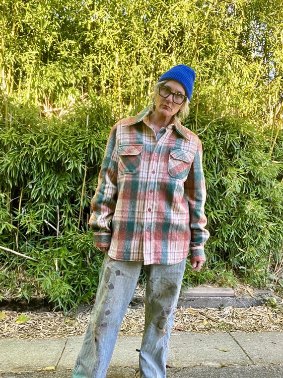 Montgomery ward 1970’s vintage plaid wool/linen blend… - Gem