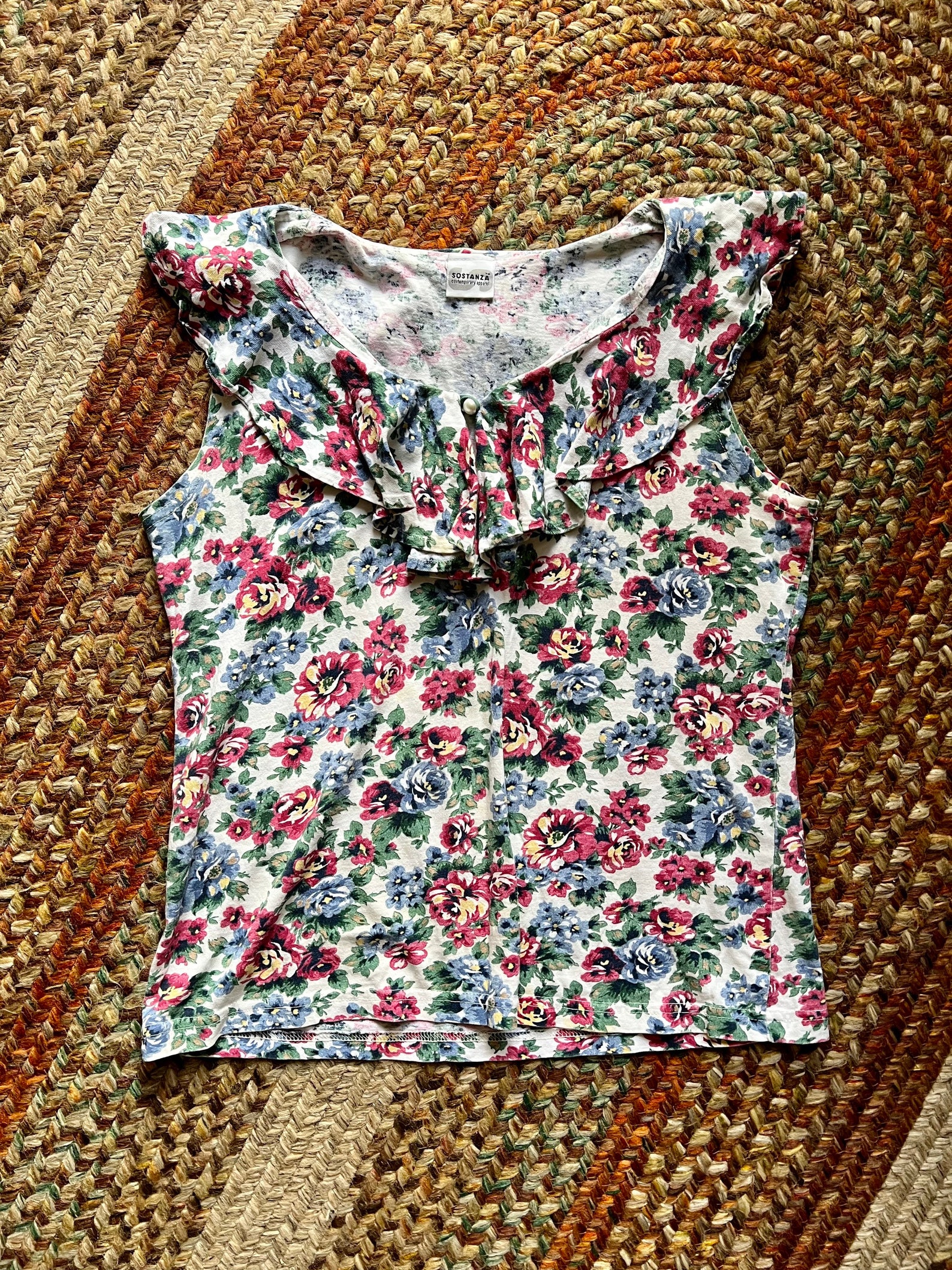 1990’s Sostanza Cottagecore Floral Vintage Ruffled Tank Top Womens Size ...