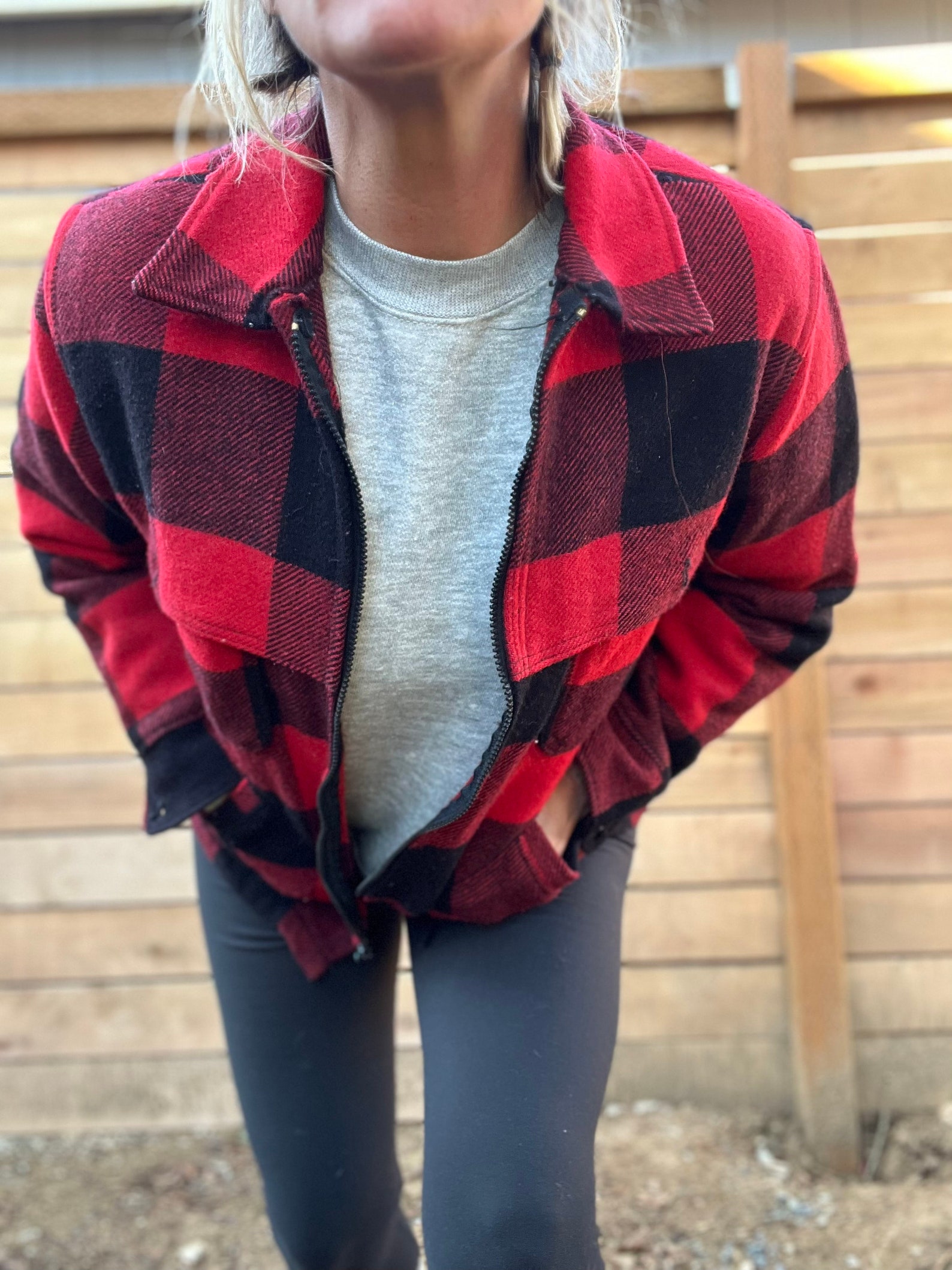 1970’s Vintage Red and Black Lumberjack Style Wool Blend Zip up Jacket ...