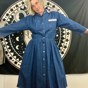 Adorable Vintage 1980’s Ransom Denim Floral Western Dress. Womens Size ...