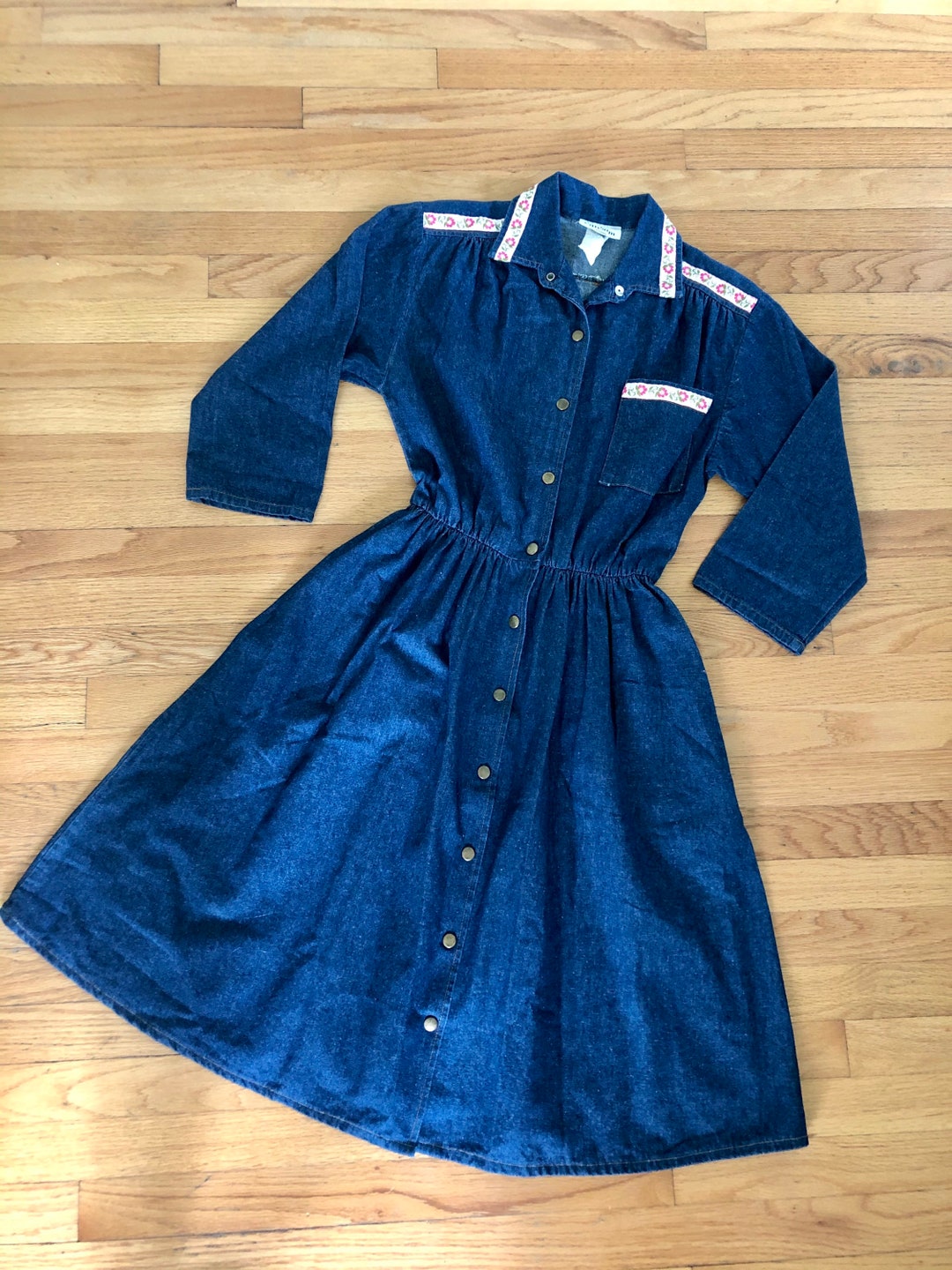 Adorable Vintage 1980s Ransom Denim Floral Western Dress. - Etsy