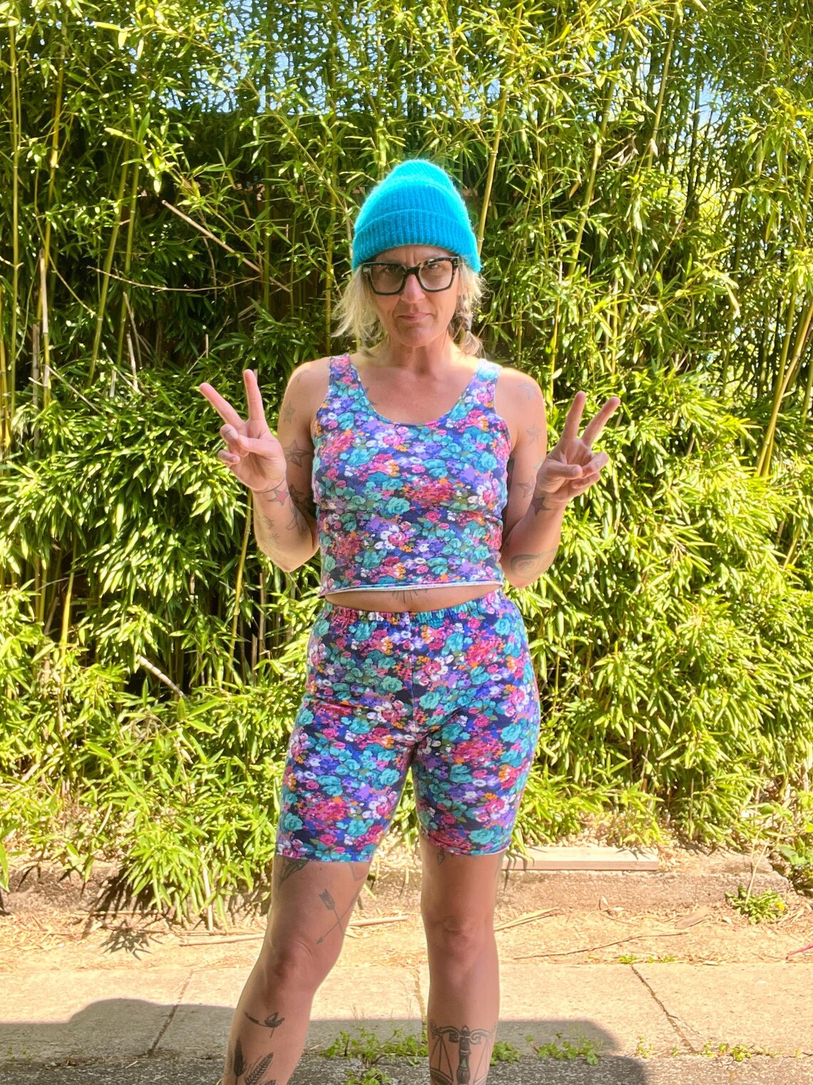 1980’s Floral Vintage Bike Shorts and Tank 2 Piece Outfit Women’s Size ...
