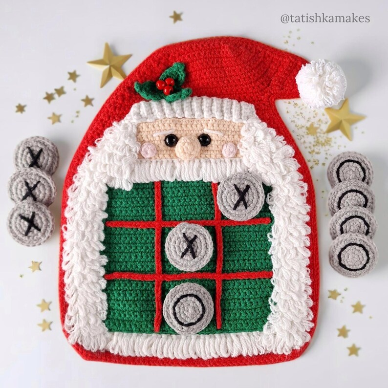 Tic-tac-toe Crochet Pattern. Tic-tac-toe Santa. Christmas Tic-tac-toe ...