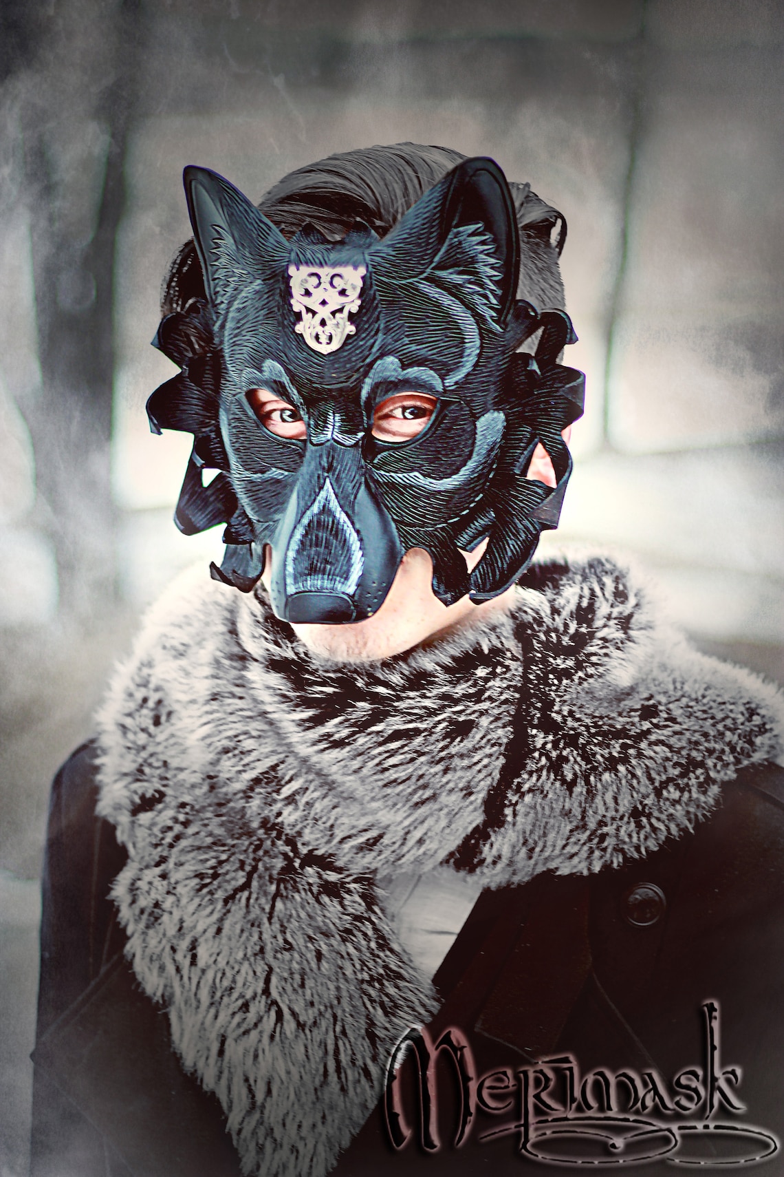 Leather Mask MADE TO ORDER Black Dire Wolf Mask... Masquerade - Etsy