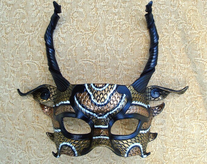 Gold Snake Patterned Dragon Half Mask... Handmade Leather Mask - Etsy