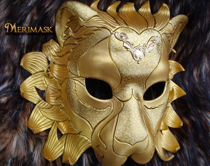 Leather Mask MADE TO ORDER Regal Golden Lion Mask... - Etsy
