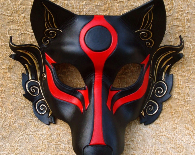 Black Okami Leather Wolf Mask ... Japanese Wolf Leather Mask - Etsy