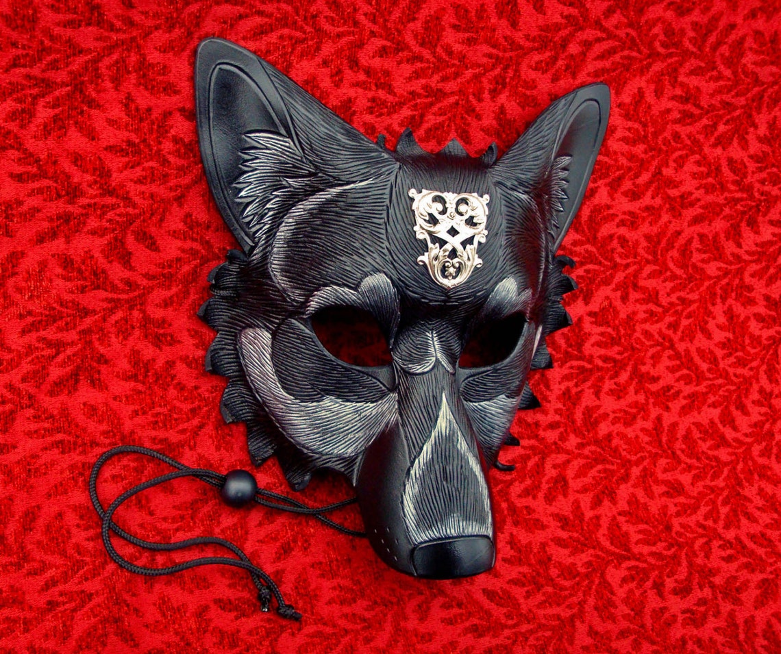 Black Wolf Mask With Silver Flourish... handmade leather mask | Etsy