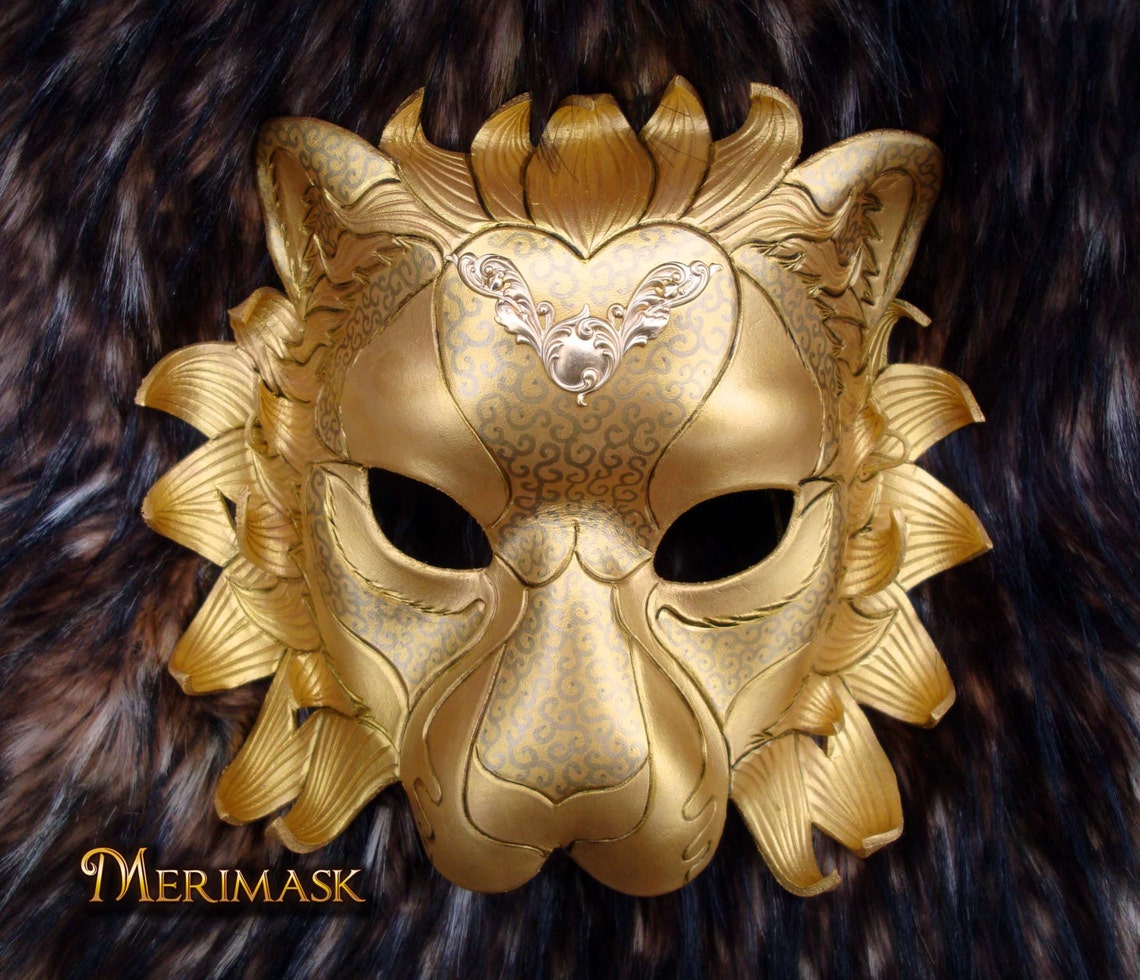 Leather Mask MADE TO ORDER Regal Golden Lion Mask... | Etsy