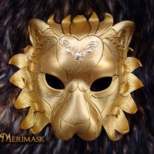 Leather Mask MADE TO ORDER Regal Golden Lion Mask... Masquerade Cat ...