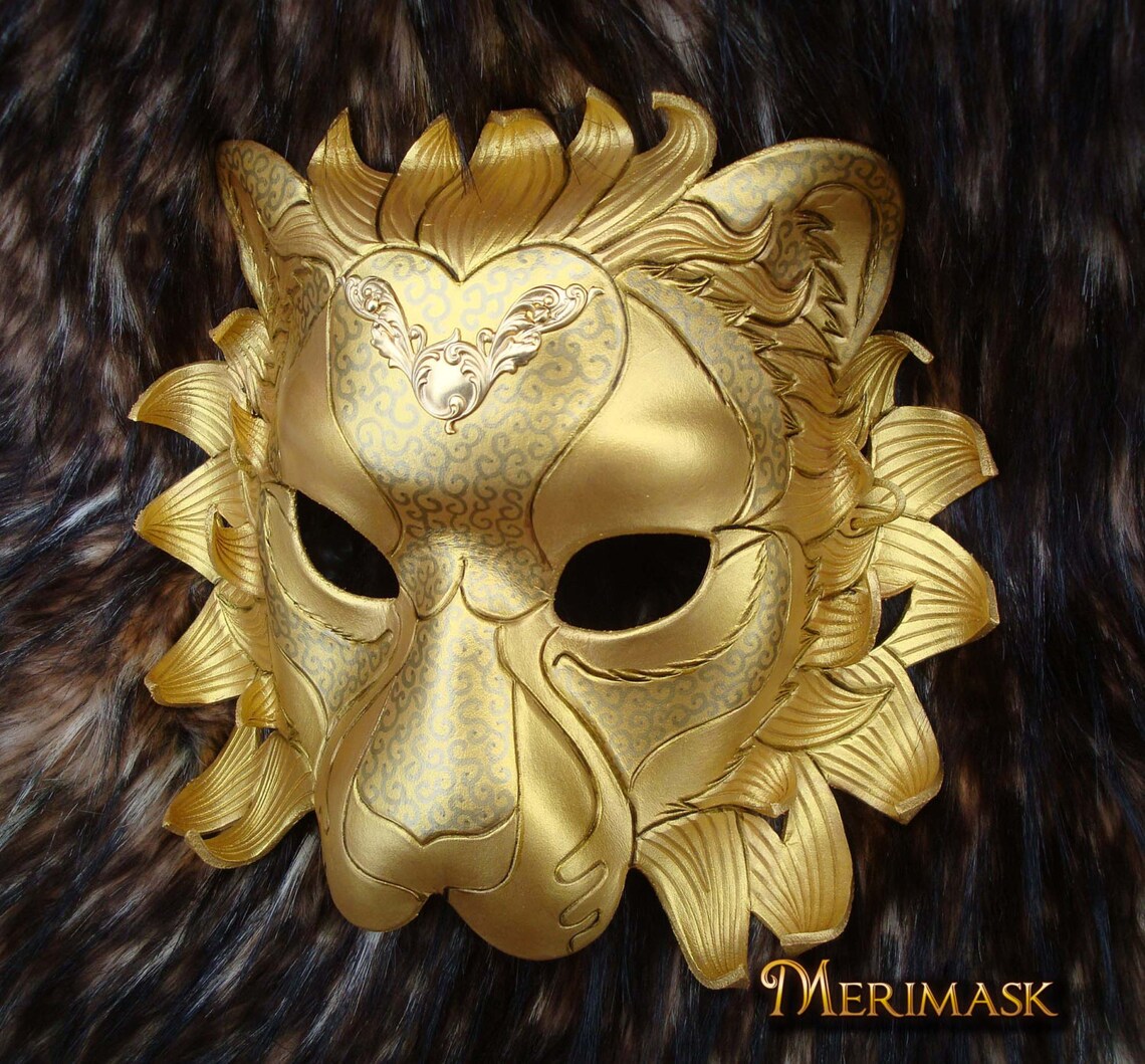 Leather Mask MADE TO ORDER Regal Golden Lion Mask... | Etsy