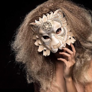 Leather Mask MADE TO ORDER Regal Golden Lion Mask... Masquerade Cat ...
