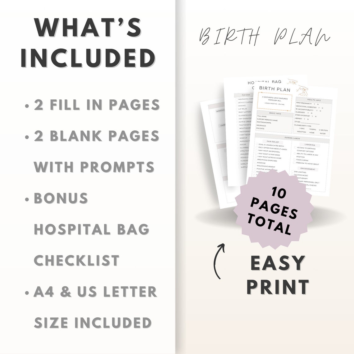 Birth Plan Template, Birth Plan, Hospital Bag Checklist, Birth ...