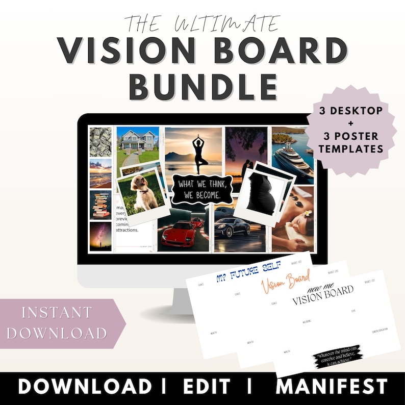 Vision Board Template, Digital Manifestation Board , Law of Attraction ...