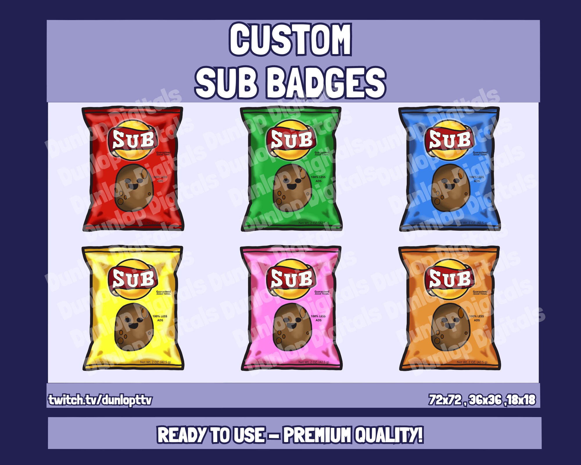 Twitch Discord Custom Potato Chip Sub Badges Emote for Live Stream - Etsy
