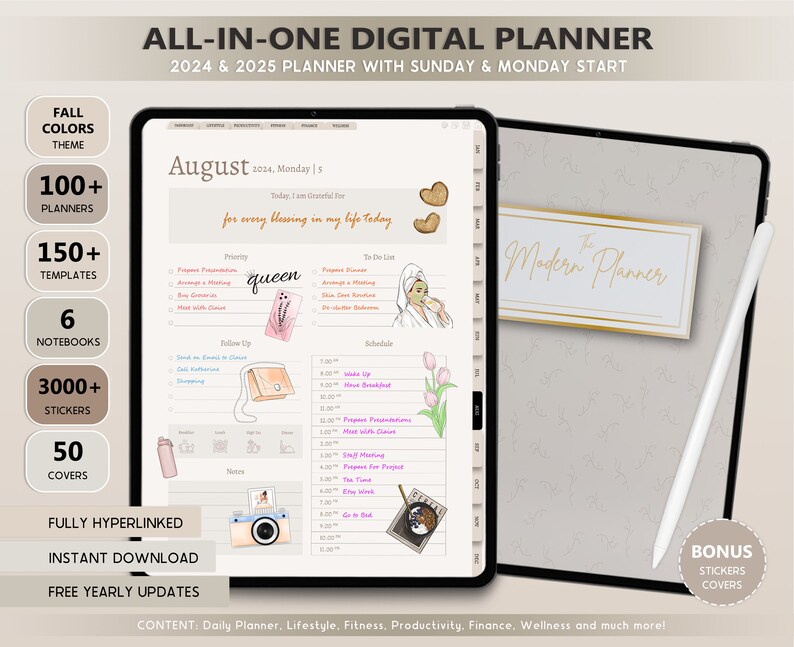 IPad Planner Pdf Tracker Boho Girl Digital Planner Template, Dated ...