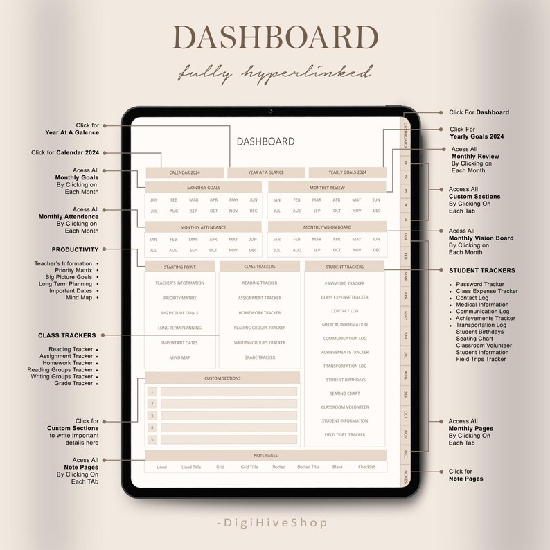 Digital Teacher Planner 2024 2025 Dated Academic Planner, Lesson ...
