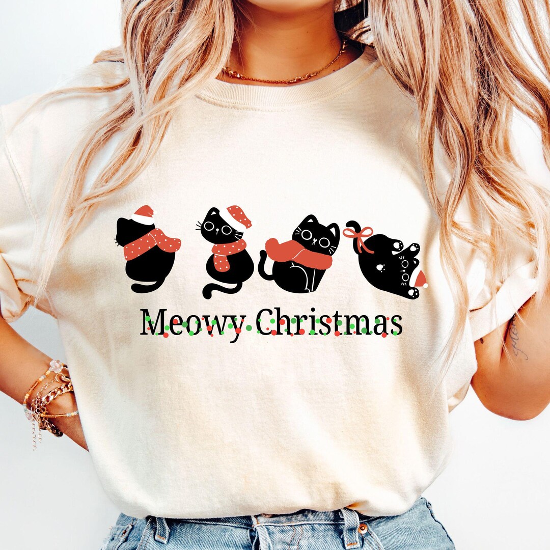 Meowy Christmas PNG, Adorable Black Cat Christmas JPG, Cute 4 Kitties ...