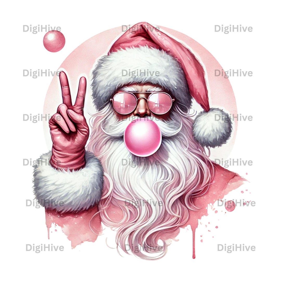 Santa Blowing Bubble Gum Vintage PNG Merry Christmas Clipart Funny ...