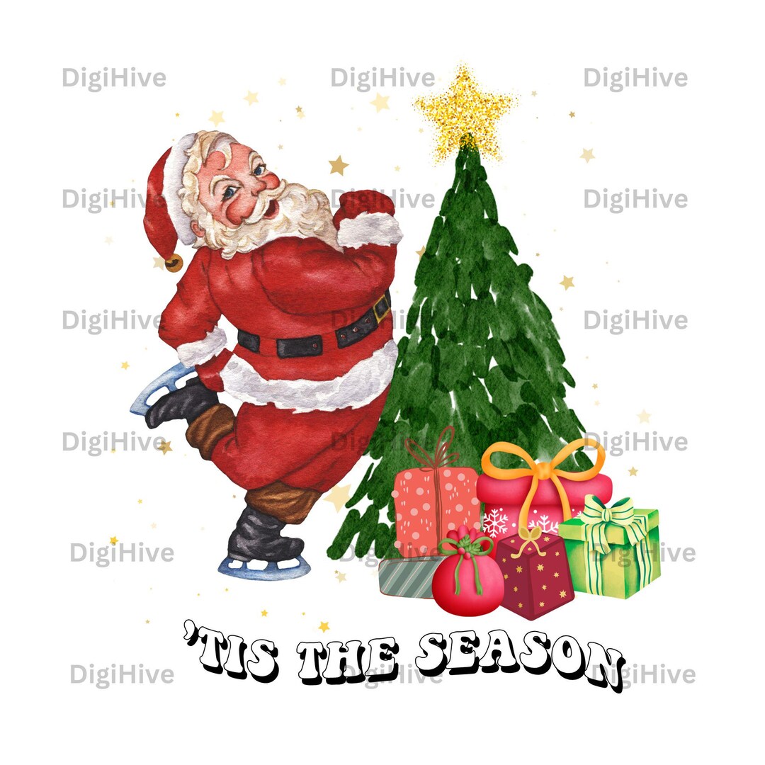 Tis the Season PNG, Santa Claus JPG, Christmas Tree and Gifts Clipart ...