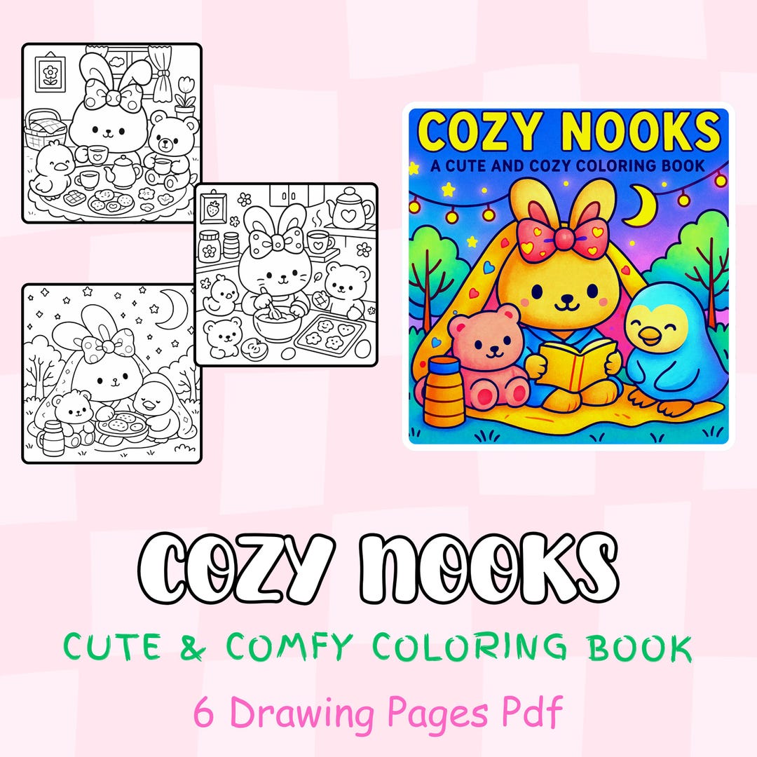 Cozy Nooks Drawing Book 10 Pages Instant Download Stress Relief Cute ...