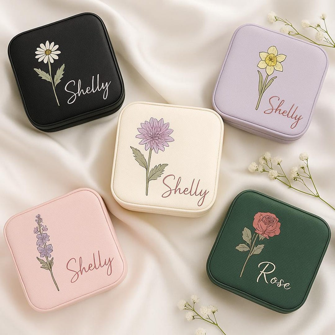 Personalised Jewelry Case With Birth Flower and Bouquet - Wedding ...