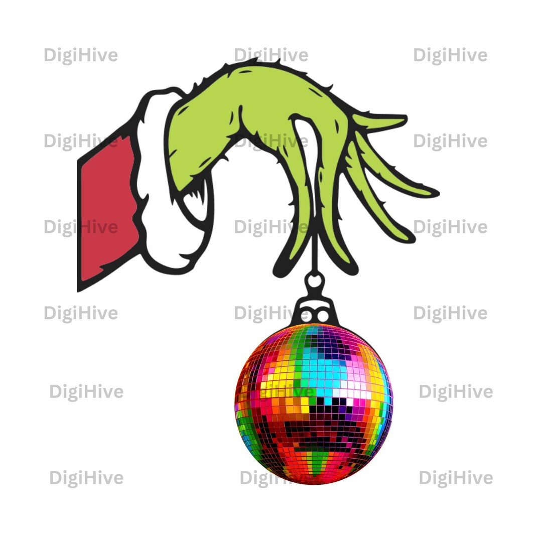 Grinch PNG, Grinch Hand in Disco Ball Design Clipart, Merry Christmas ...