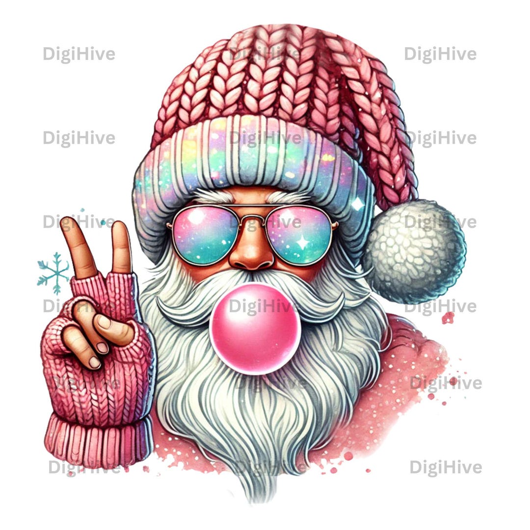 Coquette Santa Blowing Bubble Gum PNG Cute Pink Xmas Santa Clipart ...