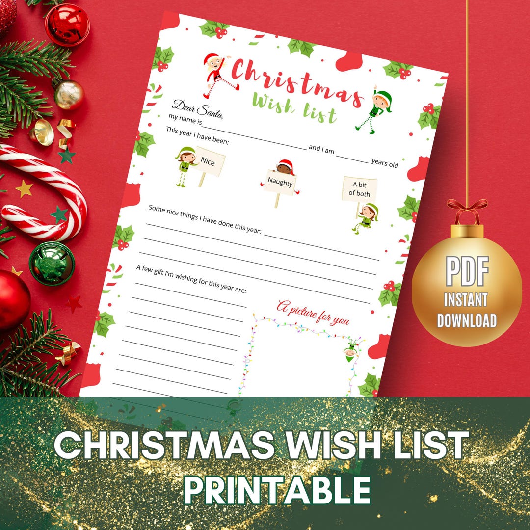 Christmas Wish List Printable, Letter to Santa, Kids Christmas Activity ...