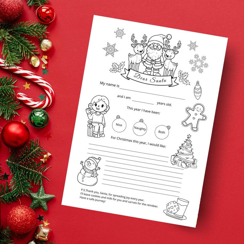Dear Santa Letter Template to Color Printable Santa Claus Wish List for ...