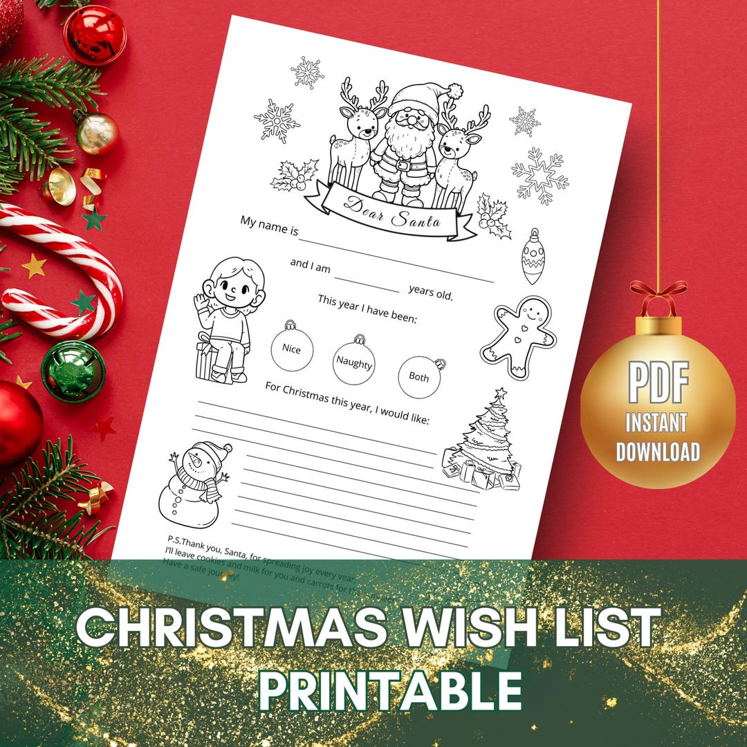 Dear Santa Letter Template to Color Printable Santa Claus Wish List for ...