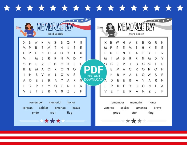 Memorial Day / Word Search / Worksheet / American History / Instant ...
